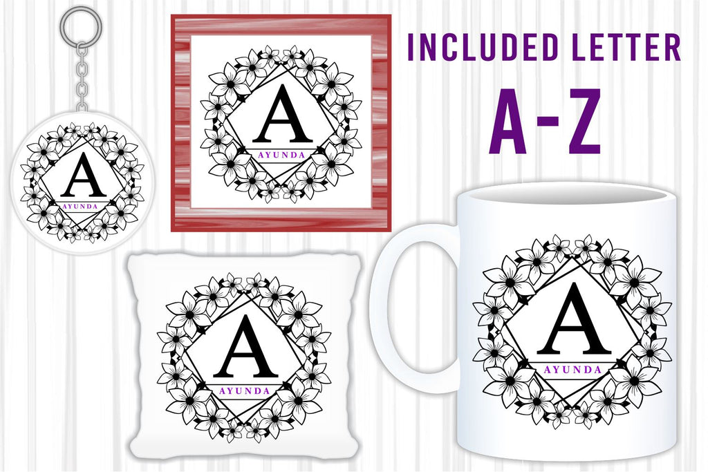Floral Split Monogram Letters SVG Set A-Z, Keychain SVG Bundle, Mug SVG ...