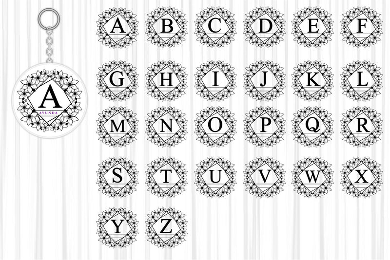 Floral Split Monogram Letters SVG Set A-Z, Keychain SVG Bundle, Mug SVG ...