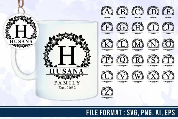 Floral Split Monogram SVG, Flower Split Monogram SVG, Monogram Keychain ...