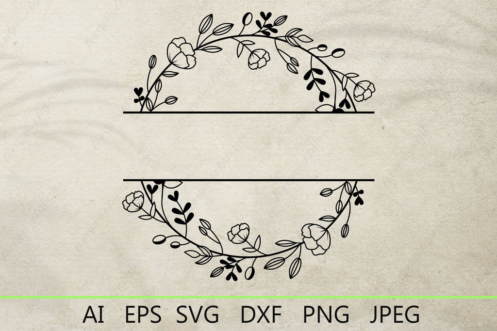 Floral split monogram svg, Flowers wreath svg, Family last name ...