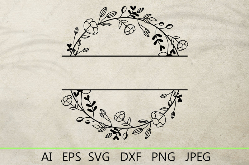 Floral split monogram svg, Flowers wreath svg, Family last name ...
