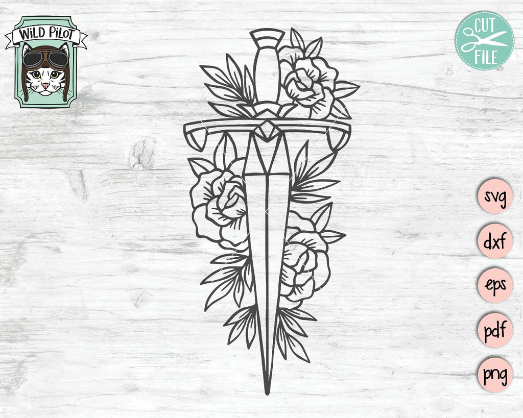 Floral Sword SVG Cut File - So Fontsy