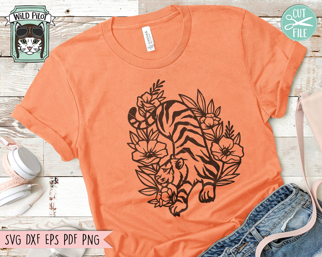 Floral Tiger SVG file, Tiger Flowers SVG, Tiger cut file, Tiger Tattoo ...