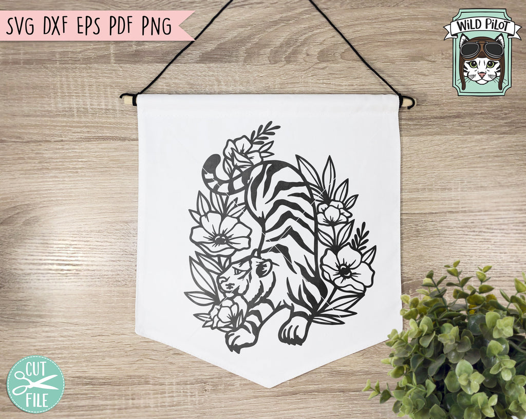 Floral Tiger SVG file, Tiger Flowers SVG, Tiger cut file, Tiger Tattoo ...