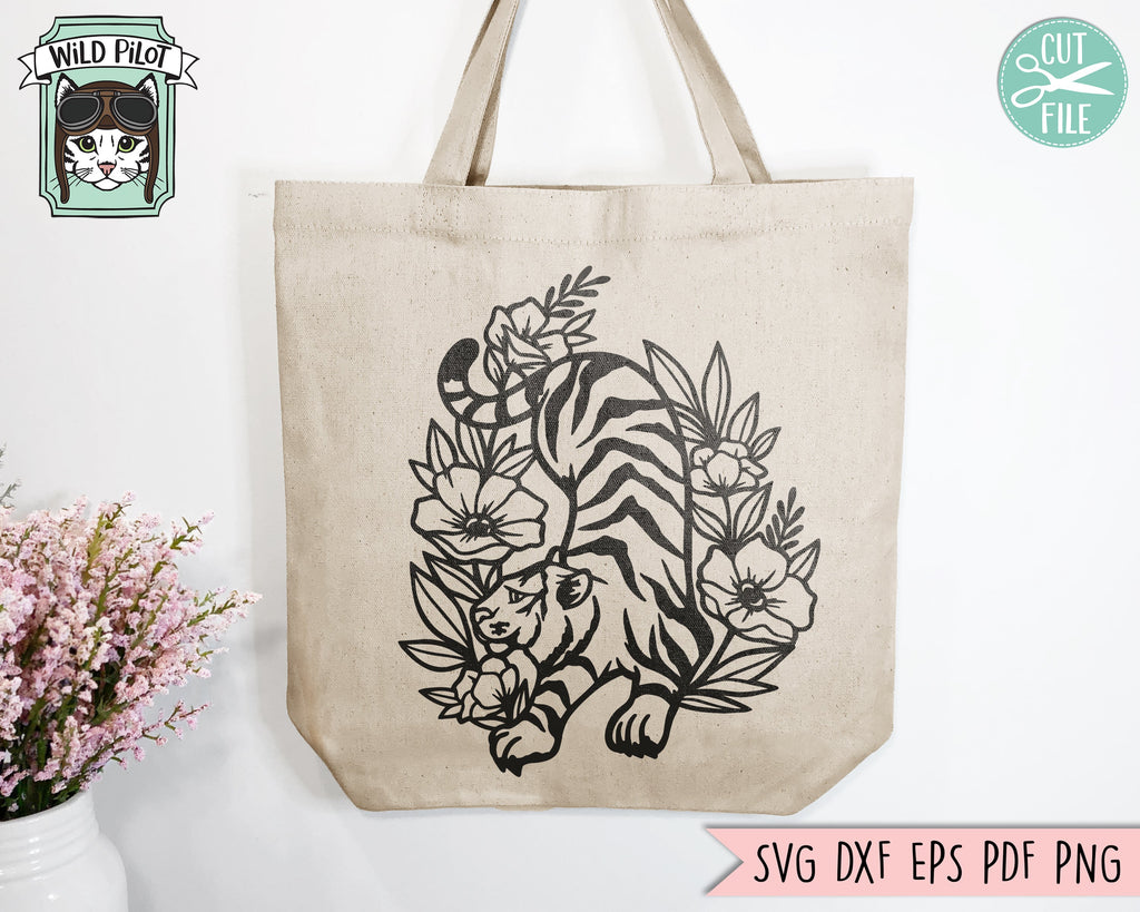 Floral Tiger SVG file, Tiger Flowers SVG, Tiger cut file, Tiger Tattoo ...