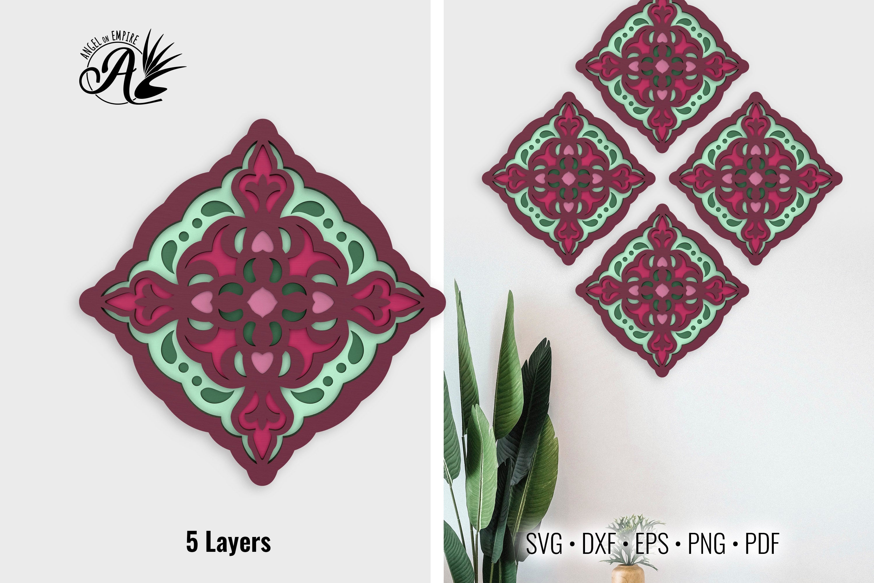 Floral Tile 3D layered SVG cut files - So Fontsy