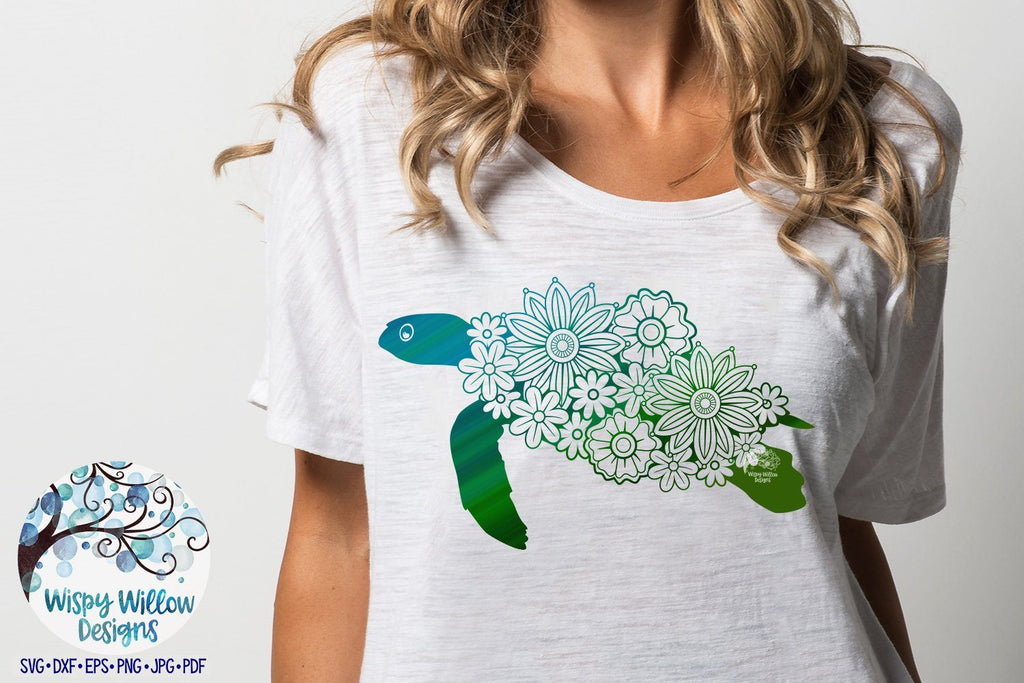Floral Turtle SVG Cut File - So Fontsy