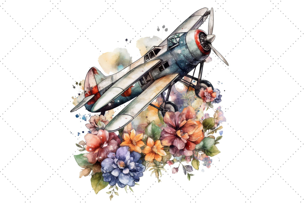 Floral Vintage Airplane Clipart Bundle, Sublimation, Floral Vintage ...