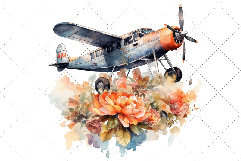 Floral Vintage Airplane Clipart Bundle, Sublimation, Floral Vintage ...