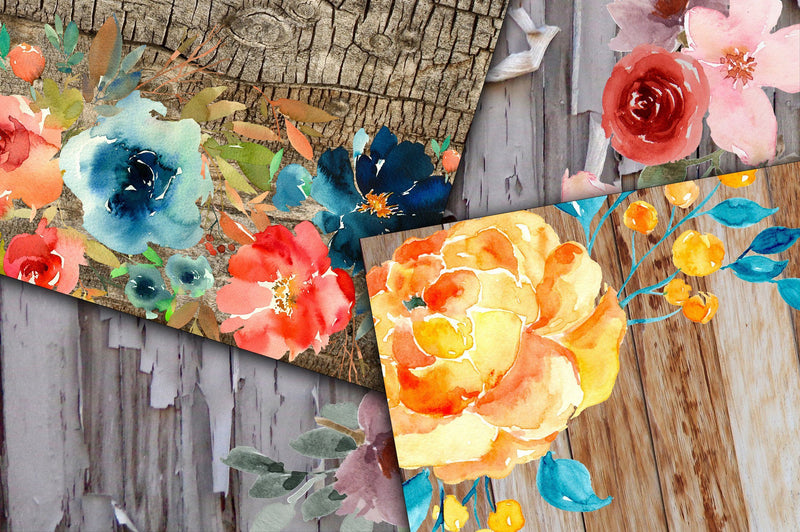 Floral Wood Digital Papers - So Fontsy
