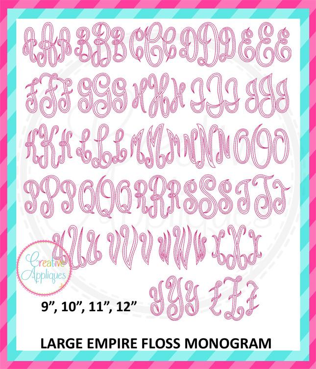 Floss Stitch Empire Monogram Embroidery Font Large - So Fontsy
