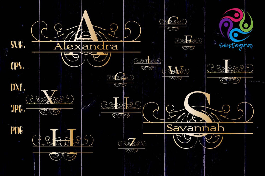 Flourish Split Monogram Svg Dxf Bundle - So Fontsy