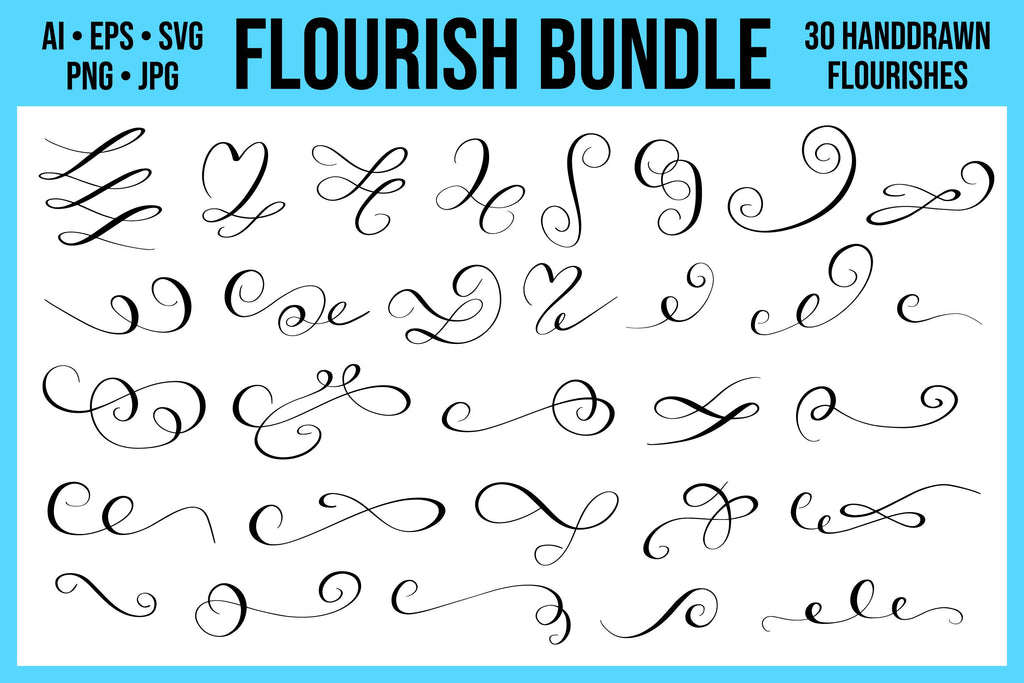 Flourish SVG Bundle | 30 Decorative Swirls and Flourishes - So Fontsy