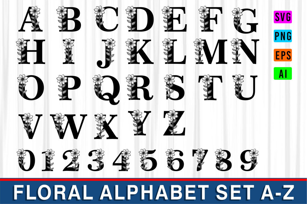 Flower Alphabet Monogram Letter SVG Set A-Z, Flower Font SVG, Floral Alphabet Monogram Letter ...