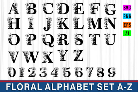 Flower Alphabet Monogram Letter SVG Set A-Z, Flower Font SVG, Floral Alphabet Monogram Letter ...