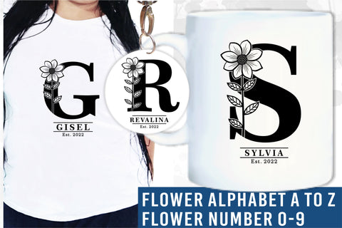 Flower Alphabet Monogram Letter SVG Set A-Z, Flower Font SVG, Floral Alphabet Monogram Letter ...