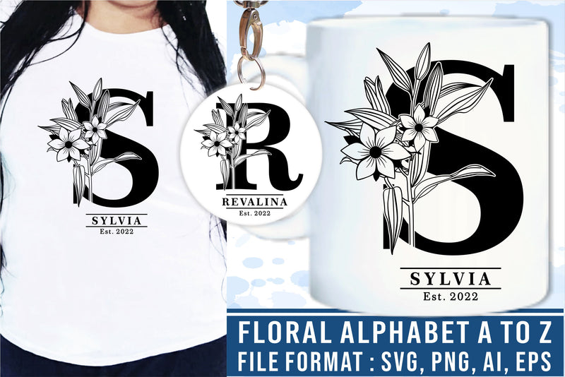Flower Alphabet SVG Set A-Z, Flowers Font SVG Set A-Z, Flower Letter ...