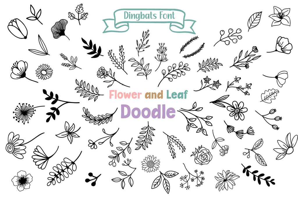 Flower and Leaf Doodle Dingbats Font - So Fontsy