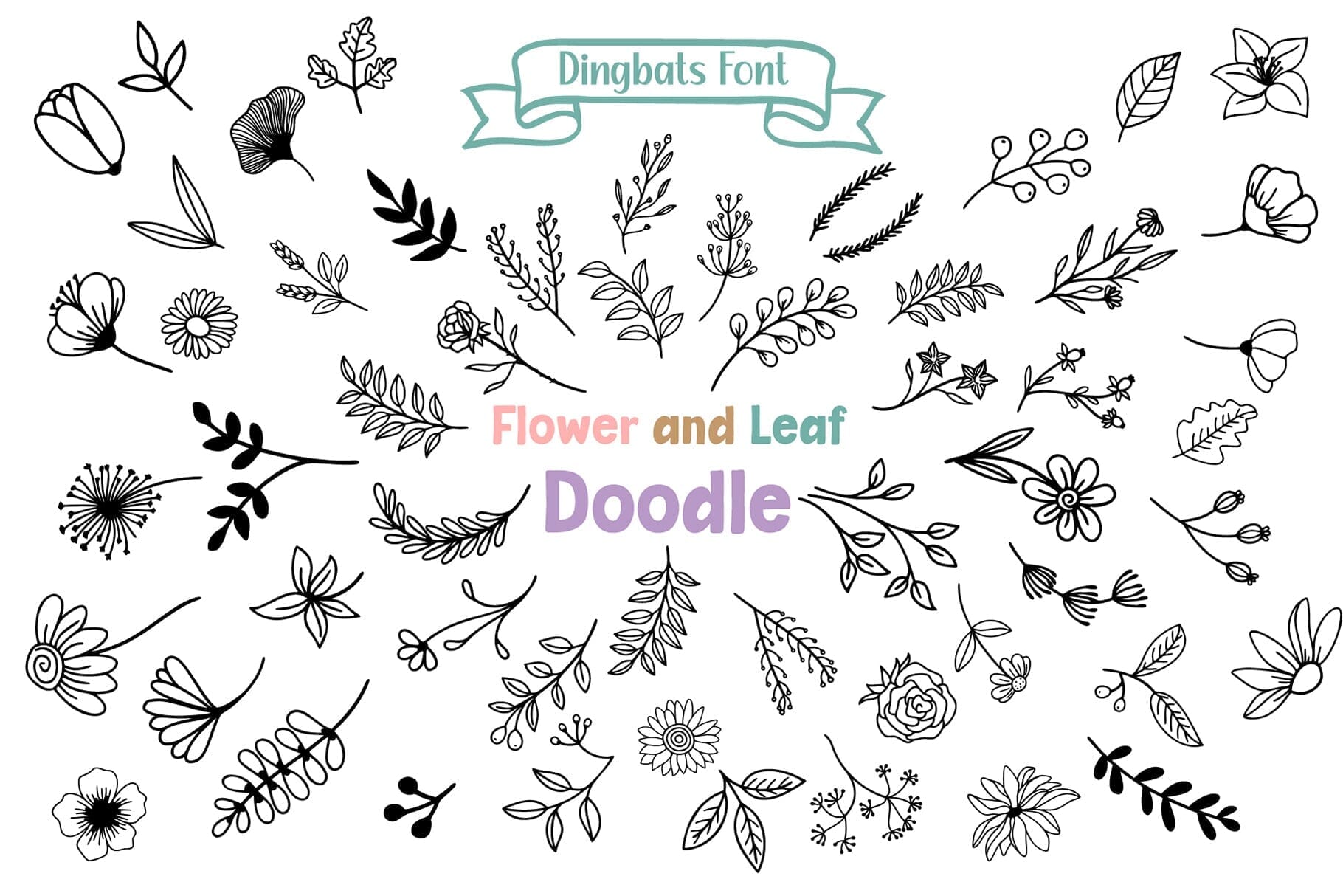 Flower and Leaf Doodle Dingbats Font - So Fontsy