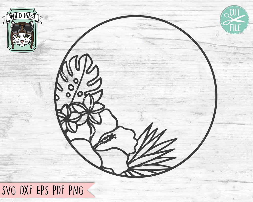 Flower Frame SVG, Hibiscus Round Sign svg, Flower Wreath svg, Tropical ...