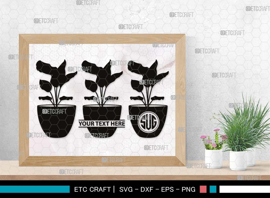 Flower In Pot Monogram, Flower In Pot Silhouette, Flower In Pot SVG ...