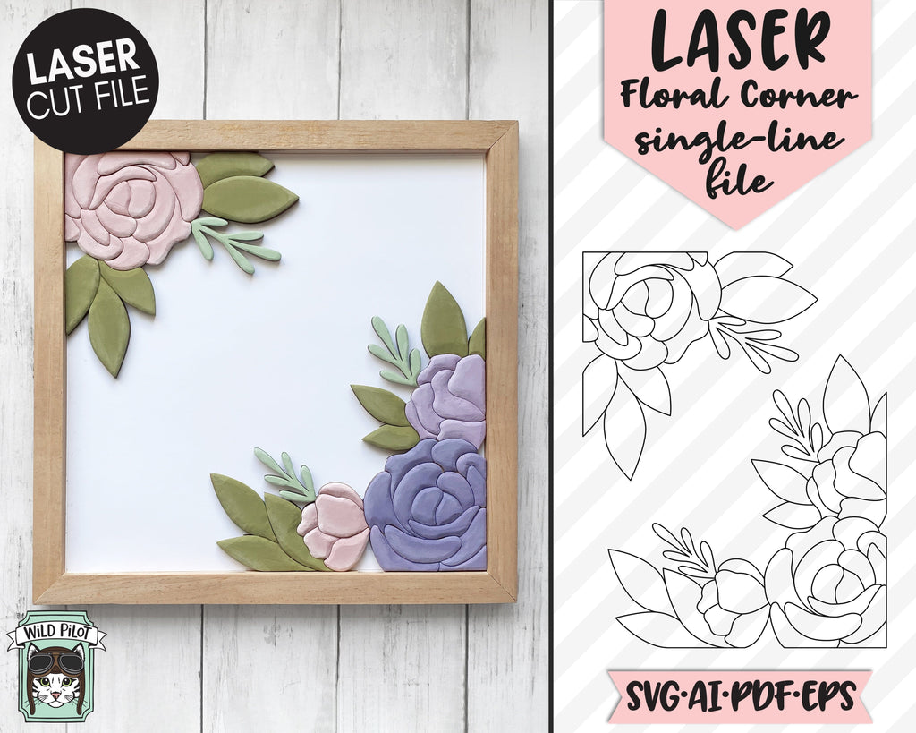 Flower LASER Cut file SVG, Floral Corner LASER File, Single Line Flower ...