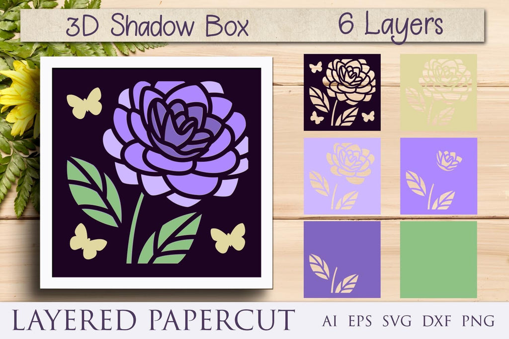 Flower layered paper cut files, Floral shadow box svg template - So Fontsy