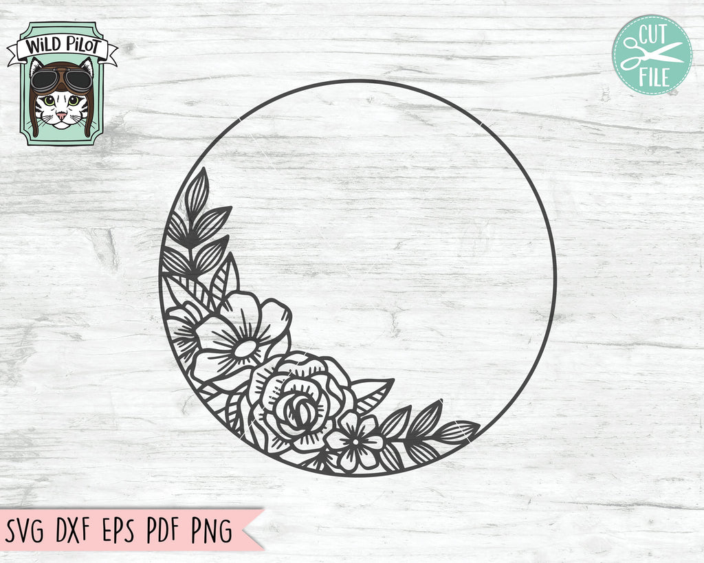 Circle Flower Monogram Frame SVG Cut File - So Fontsy