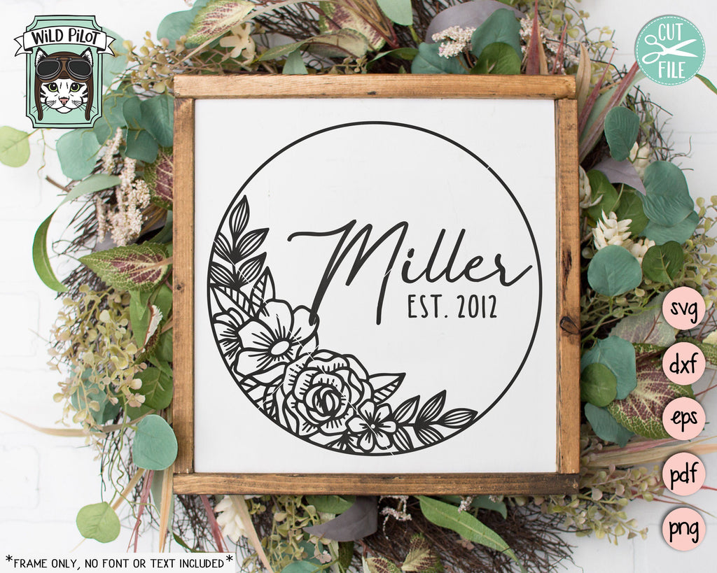 Circle Flower Monogram Frame SVG Cut File - So Fontsy