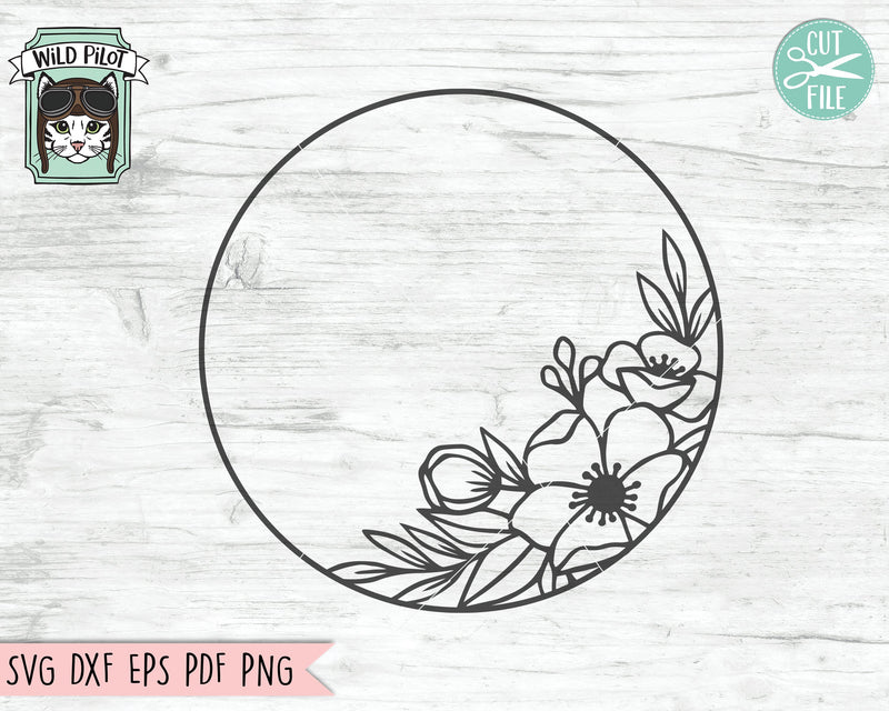 Circle Flower Monogram Frame SVG Cut File - So Fontsy