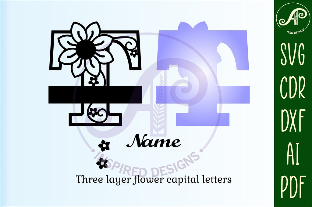 Flower monogram letter Name signs 3 layer design bundle - So Fontsy
