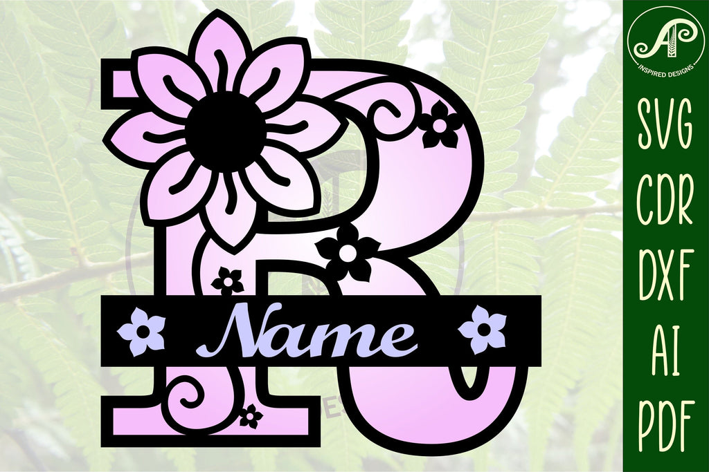 Flower monogram letter Name signs 3 layer design bundle - So Fontsy