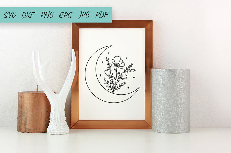 Flower Moon SVG, Floral moon, Daisy SVG, Wildflowers SVG - So Fontsy
