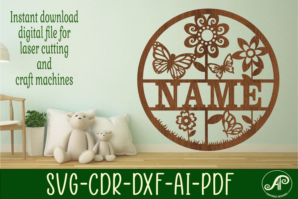 Flower name sign svg laser cut template - So Fontsy