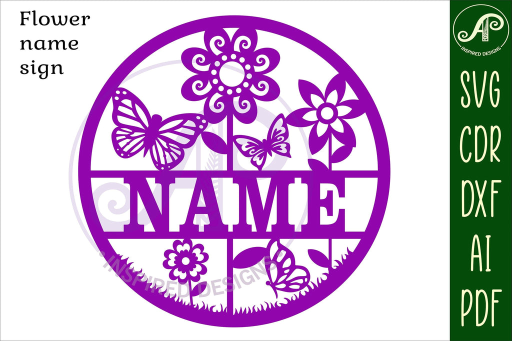 Flower name sign svg laser cut template - So Fontsy