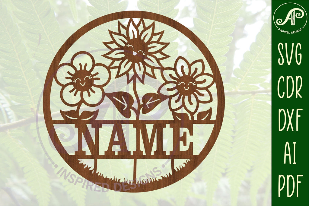 Flower name sign svg laser cut template - So Fontsy