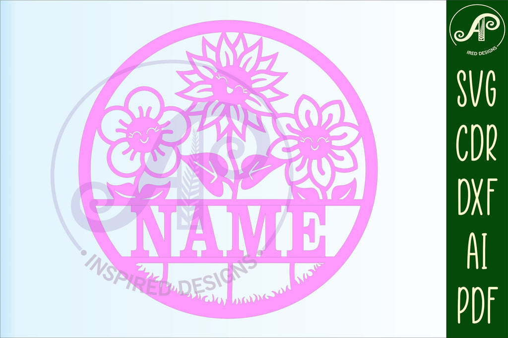 Flower name sign svg laser cut template - So Fontsy