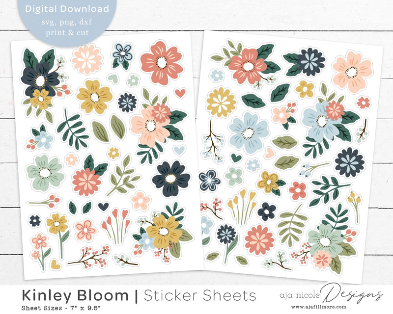 Flower Print and Cut Sticker Set - So Fontsy