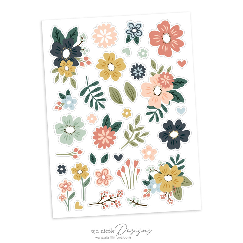 Flower Print and Cut Sticker Set - So Fontsy