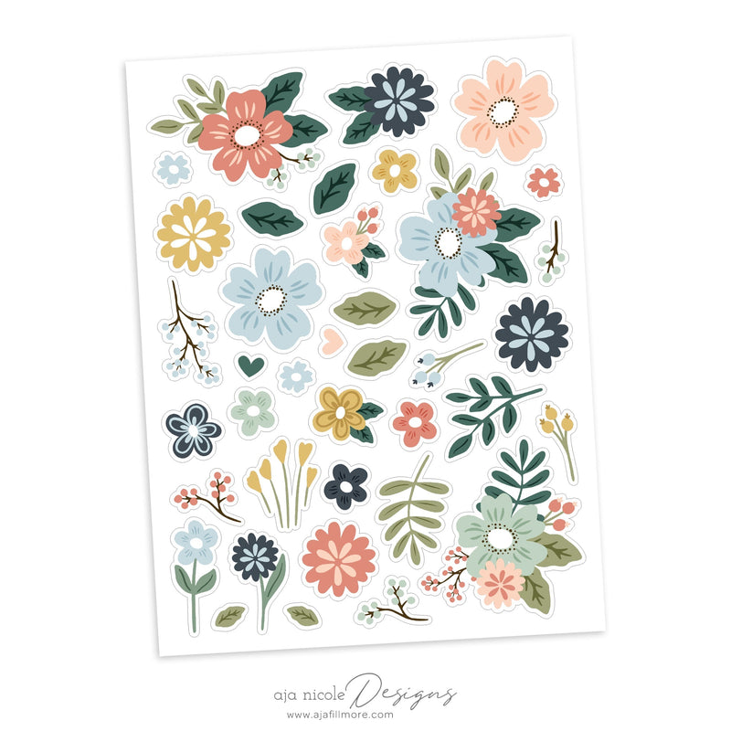 Flower Print and Cut Sticker Set - So Fontsy