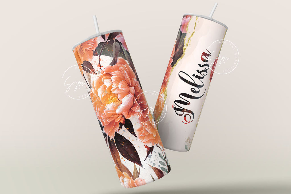 Flower Print Tumbler PNG, Add Your Own Name Tumbler, Skinny Tumbler ...