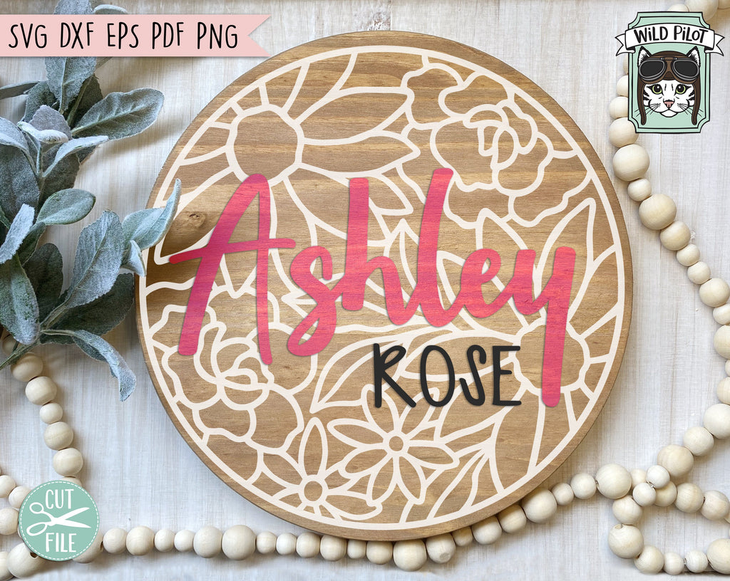 Flower Round Sign SVG, Name Backer SVG file, Flower Half Round svg ...