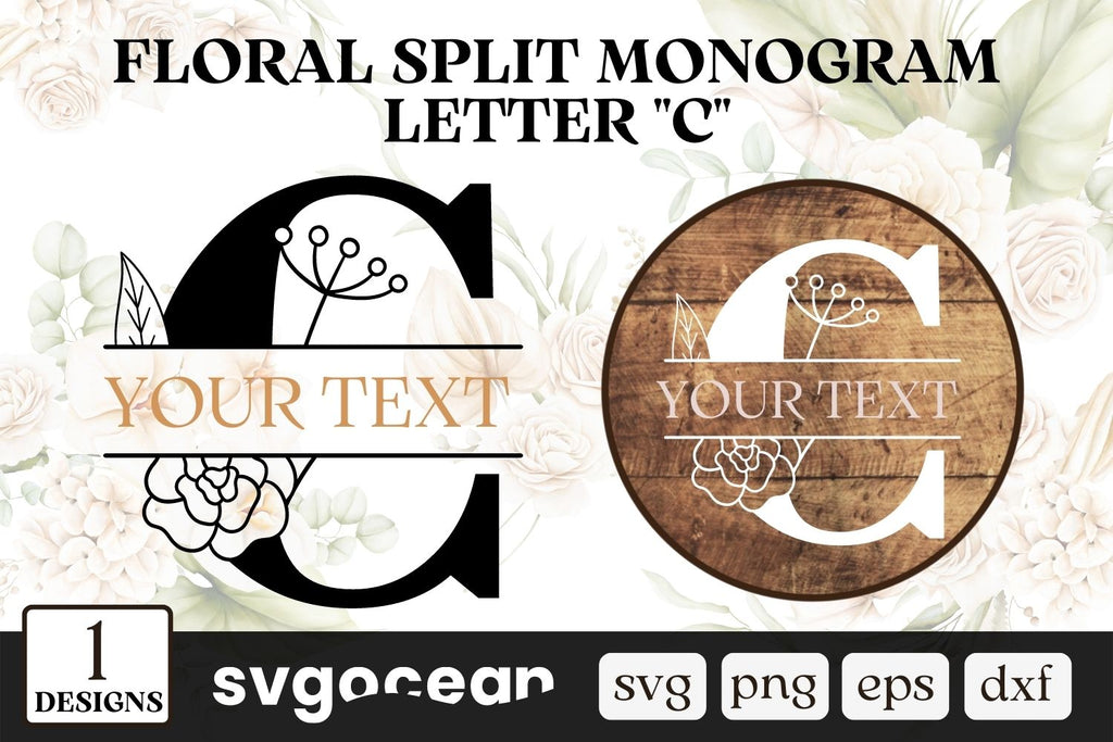 Flower Split Monogram Letter C SVG - So Fontsy