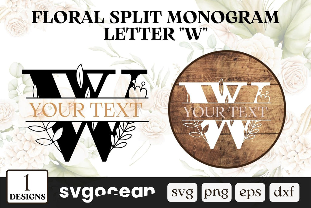 Flower Split Monogram Letter W SVG - So Fontsy