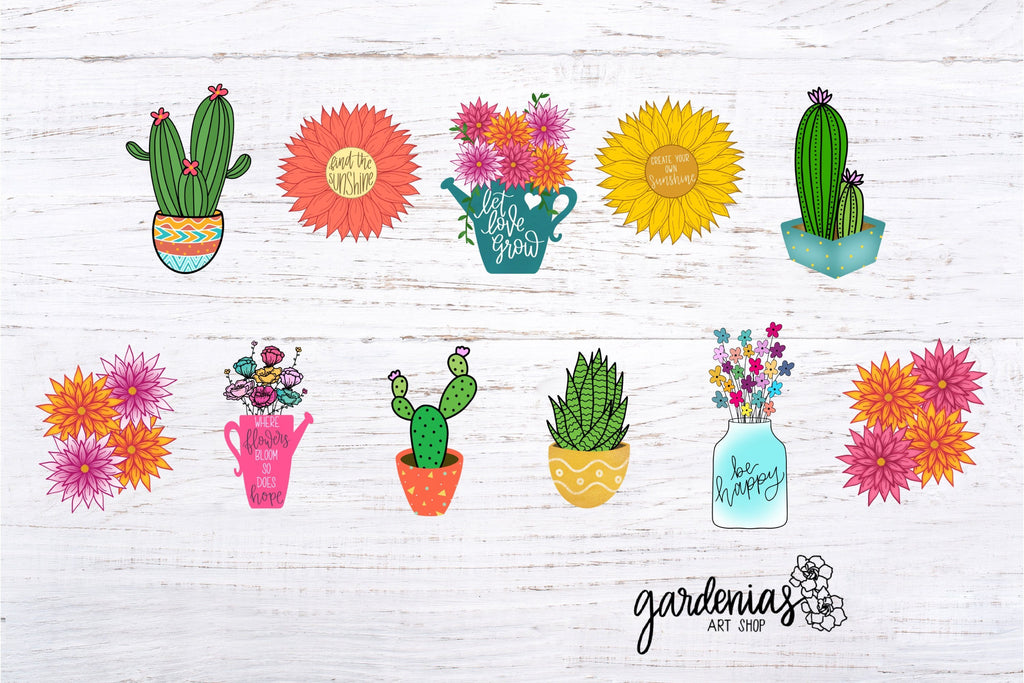 Flower / Succulent Clip Art Sticker Set - So Fontsy