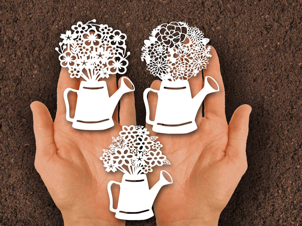 Flower Watering Can Paper cut - So Fontsy