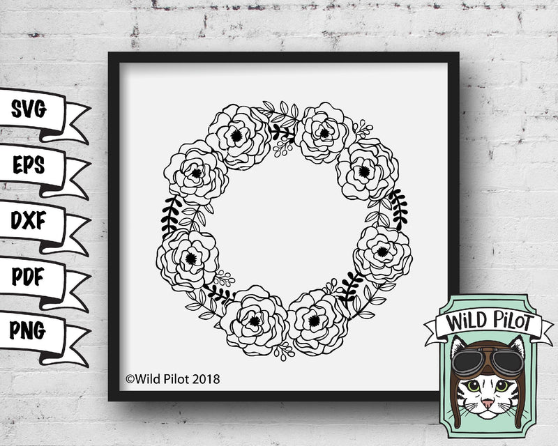 Flower Wreath Monogram Frame SVG Cut File - So Fontsy