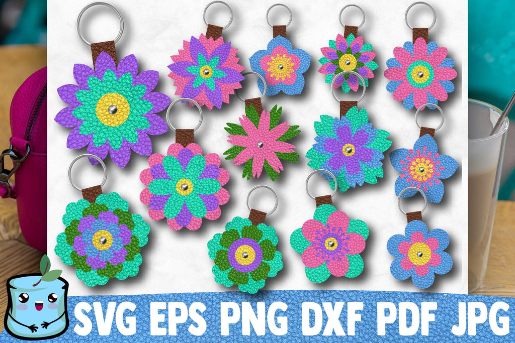 Flowers Key Fob SVG Bundle | Key Chain Holders Templates - So Fontsy
