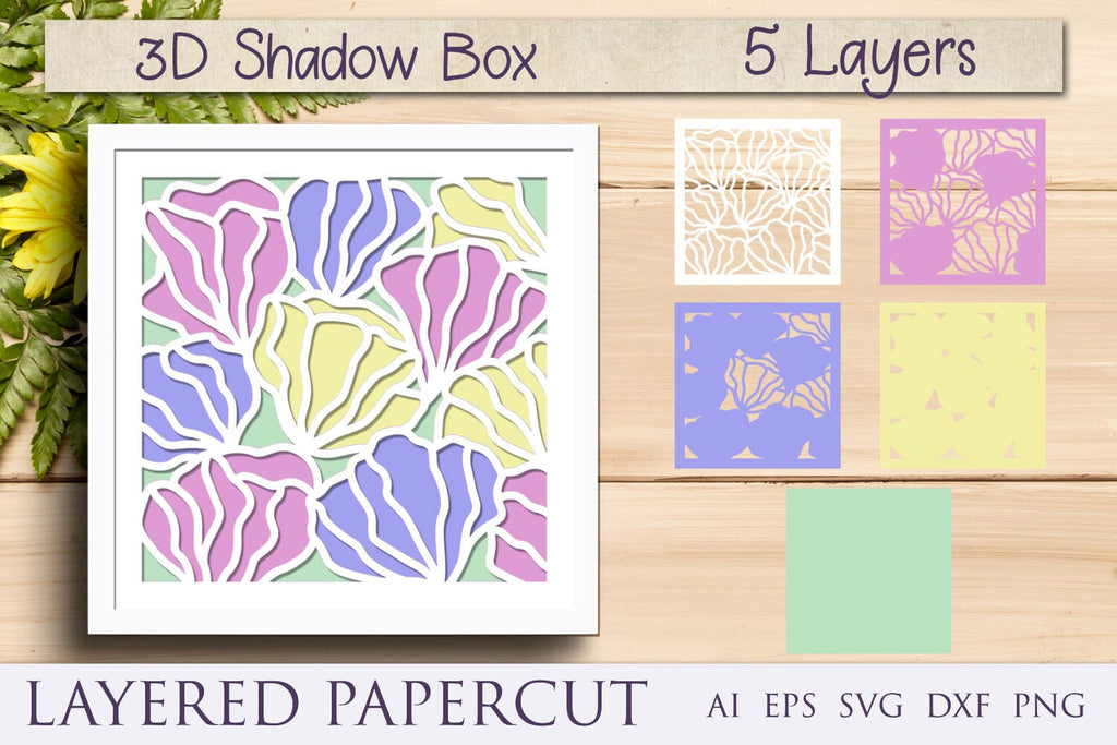 Flowers shadow box svg, 3d layered papercut template - So Fontsy