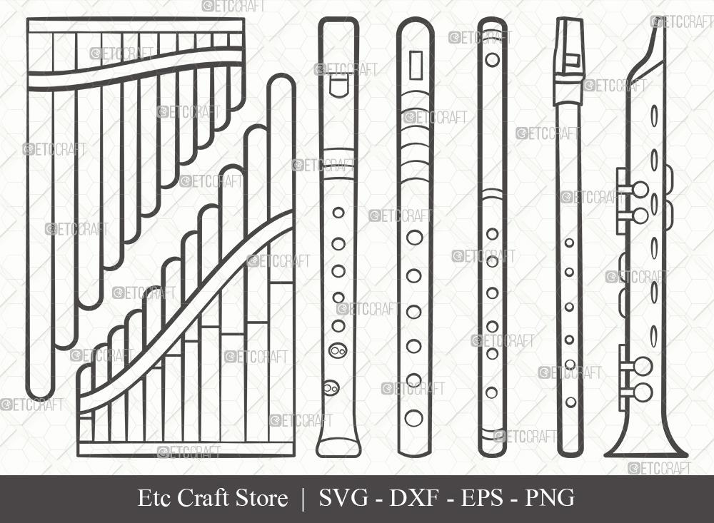 Flute Instrument Outline SVG Cut File | Flute Svg | Musical Instrument ...